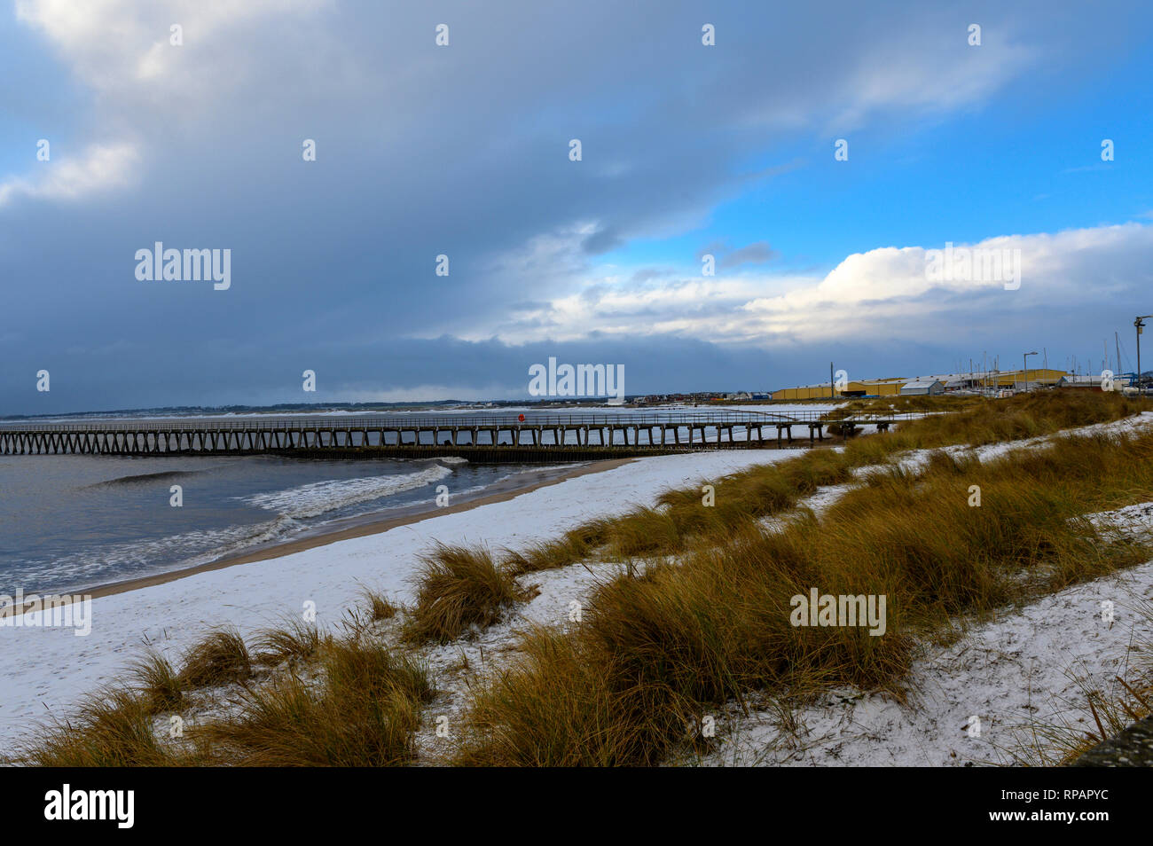 Snow on the Beach at Blyth, Northumberland, UK Stock Photo - Alamy