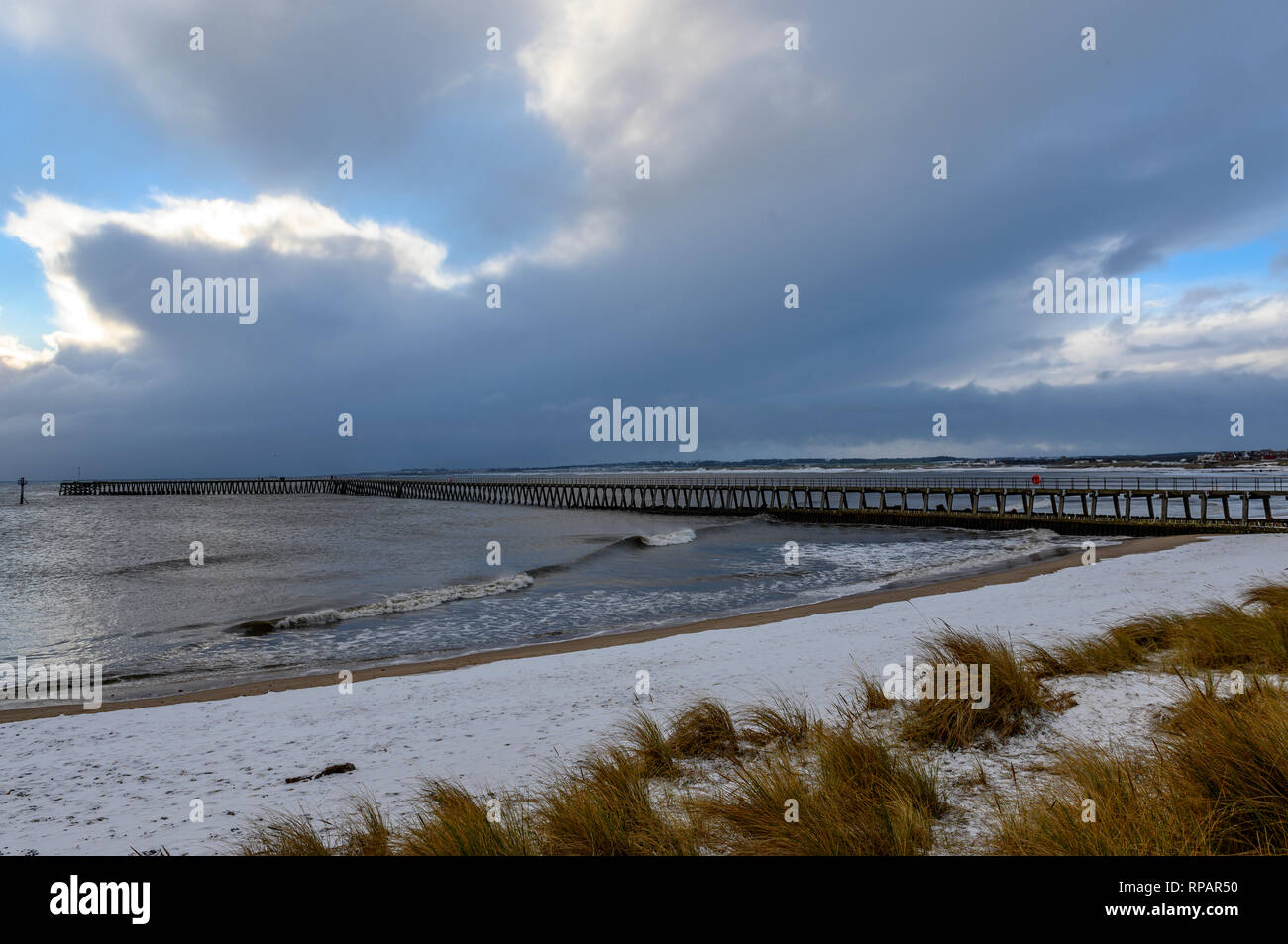 Snow on the Beach at Blyth, Northumberland, UK Stock Photo - Alamy