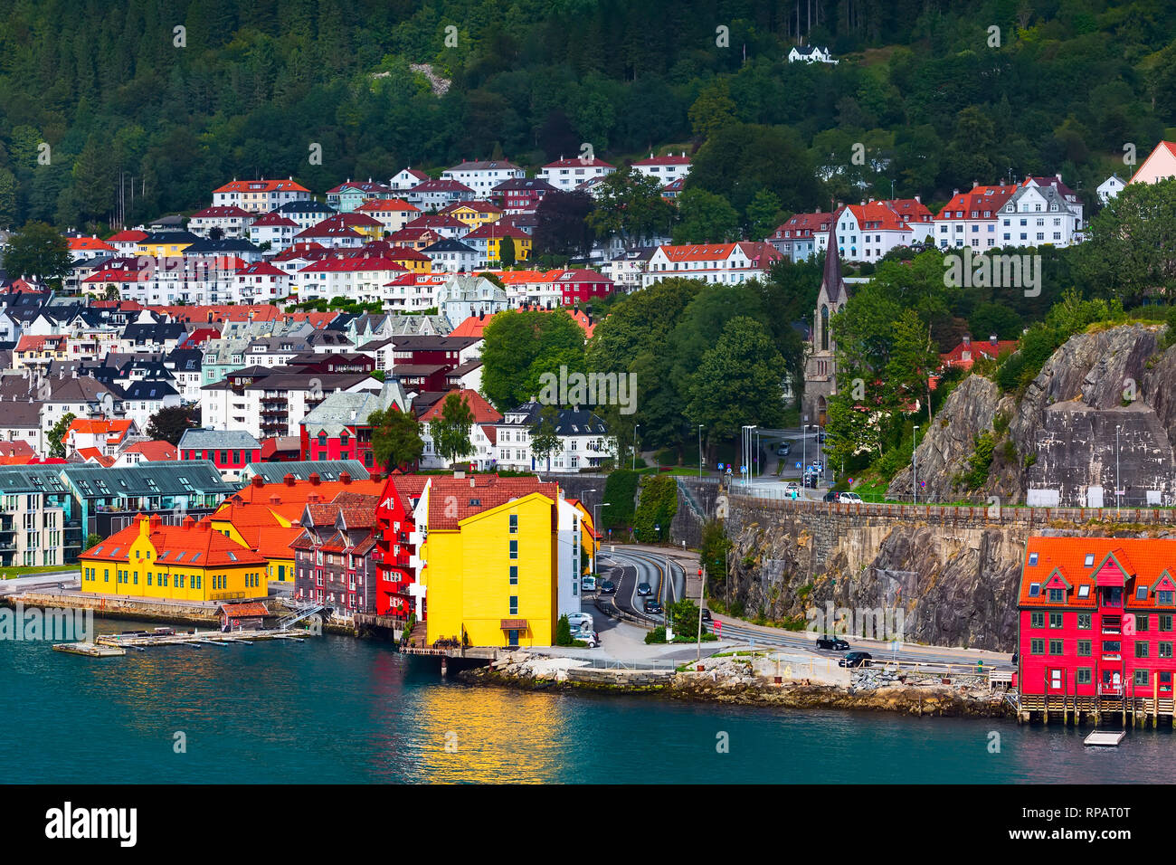 Bergen, Norway cityscape panorama with colorful traditional houses and ...