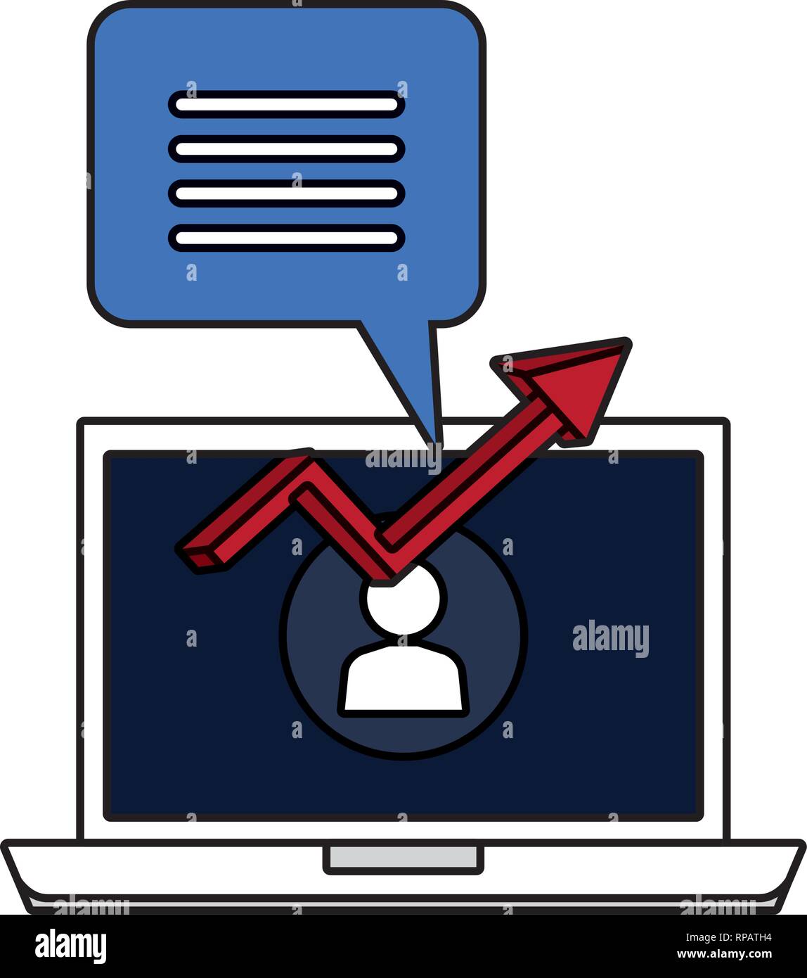 laptop computer with speech bubble and arrow statistics vector ...