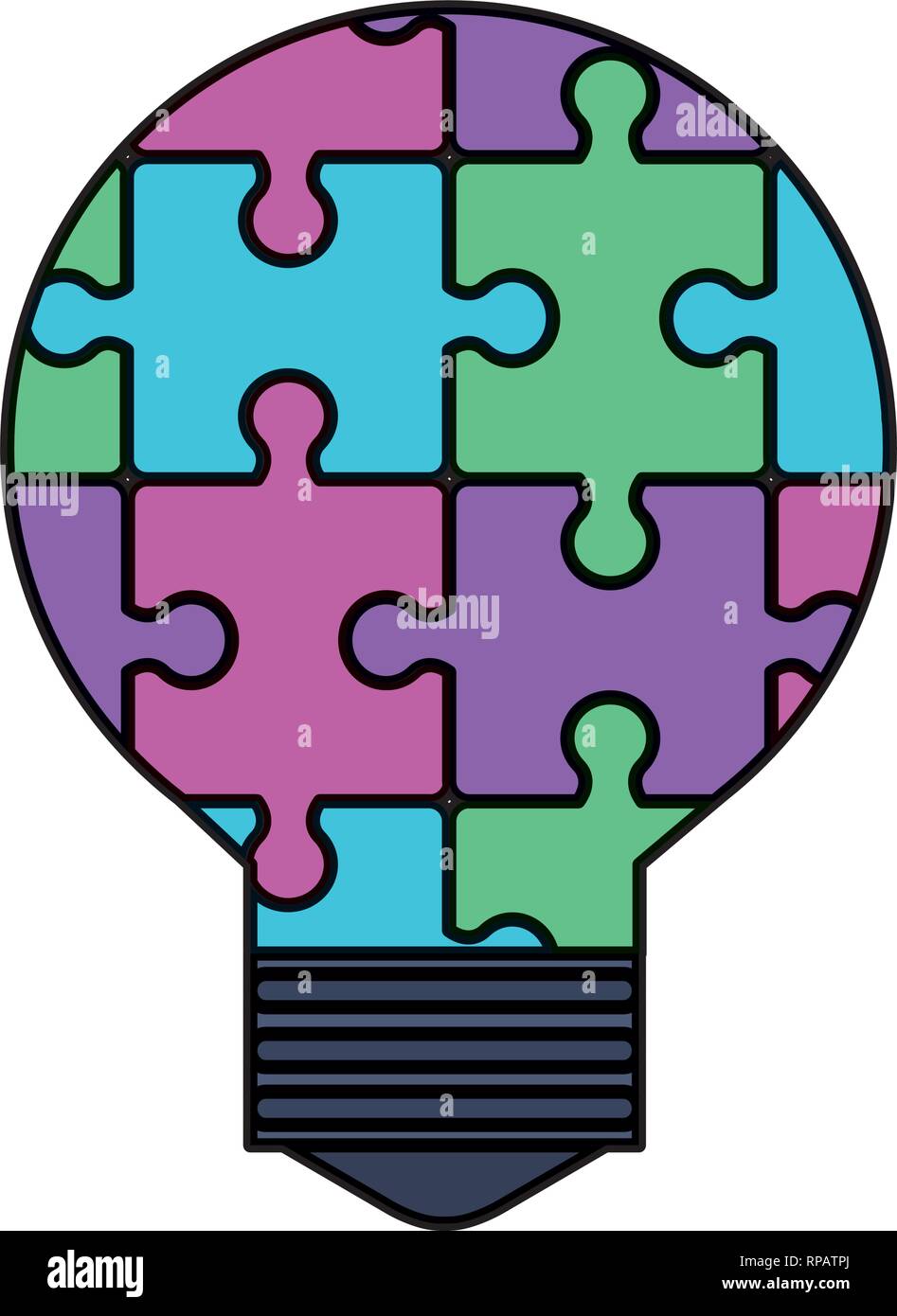 bulb light with puzzle pieces vector illustration design Stock Vector ...