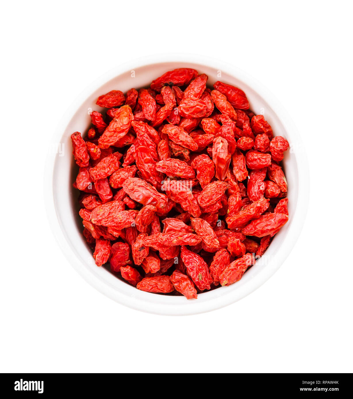 Dried goji berries in white bowl isolated on white background, Save ...