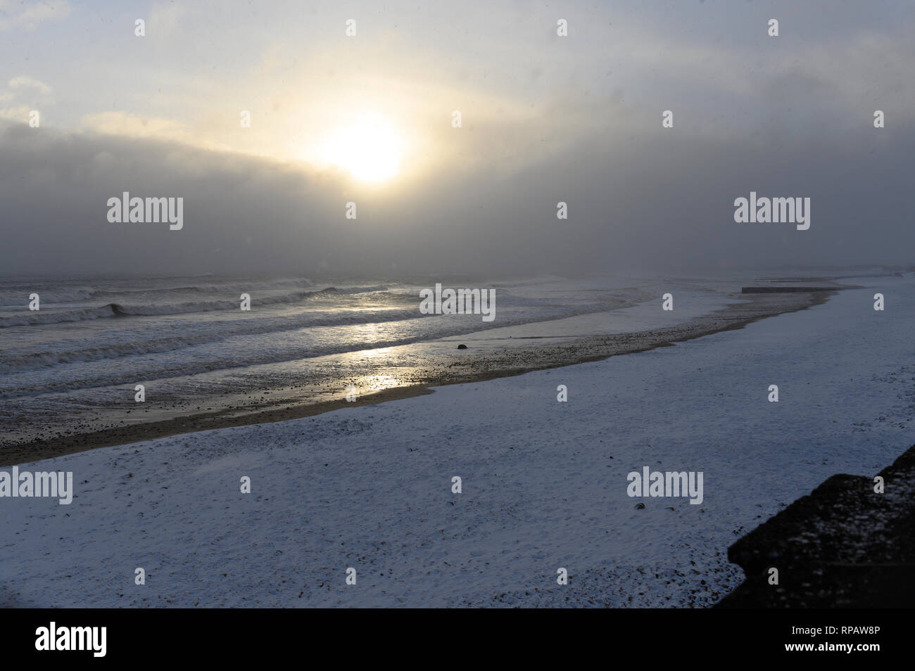 Snow on Beach, Blyth, Northumberland, UK Stock Photo - Alamy