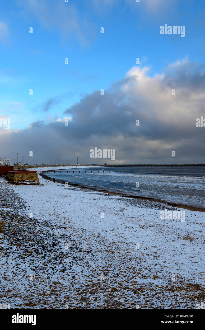 Snow on Beach, Blyth, Northumberland, UK Stock Photo - Alamy