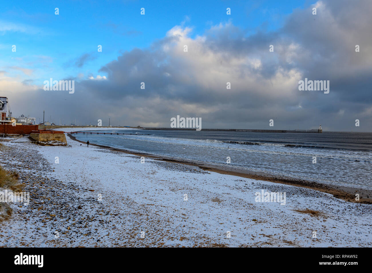 Snow on Beach, Blyth, Northumberland, UK Stock Photo - Alamy