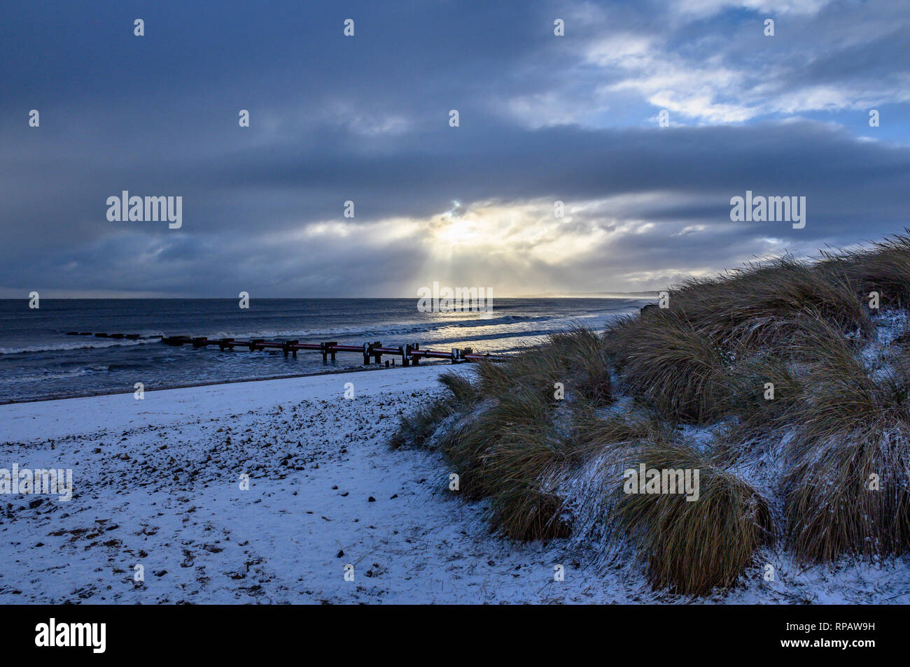 Snow on Beach, Blyth, Northumberland, UK Stock Photo - Alamy