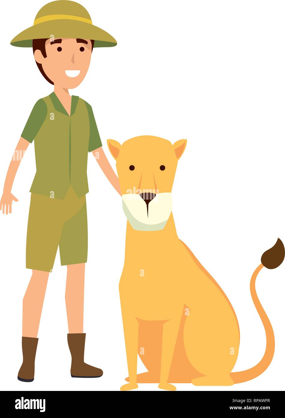 man worker of zoo with lioness vector illustration design Stock Vector ...