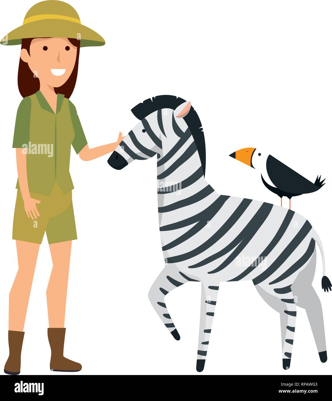woman worker of zoo with zebra vector illustration design Stock Vector ...