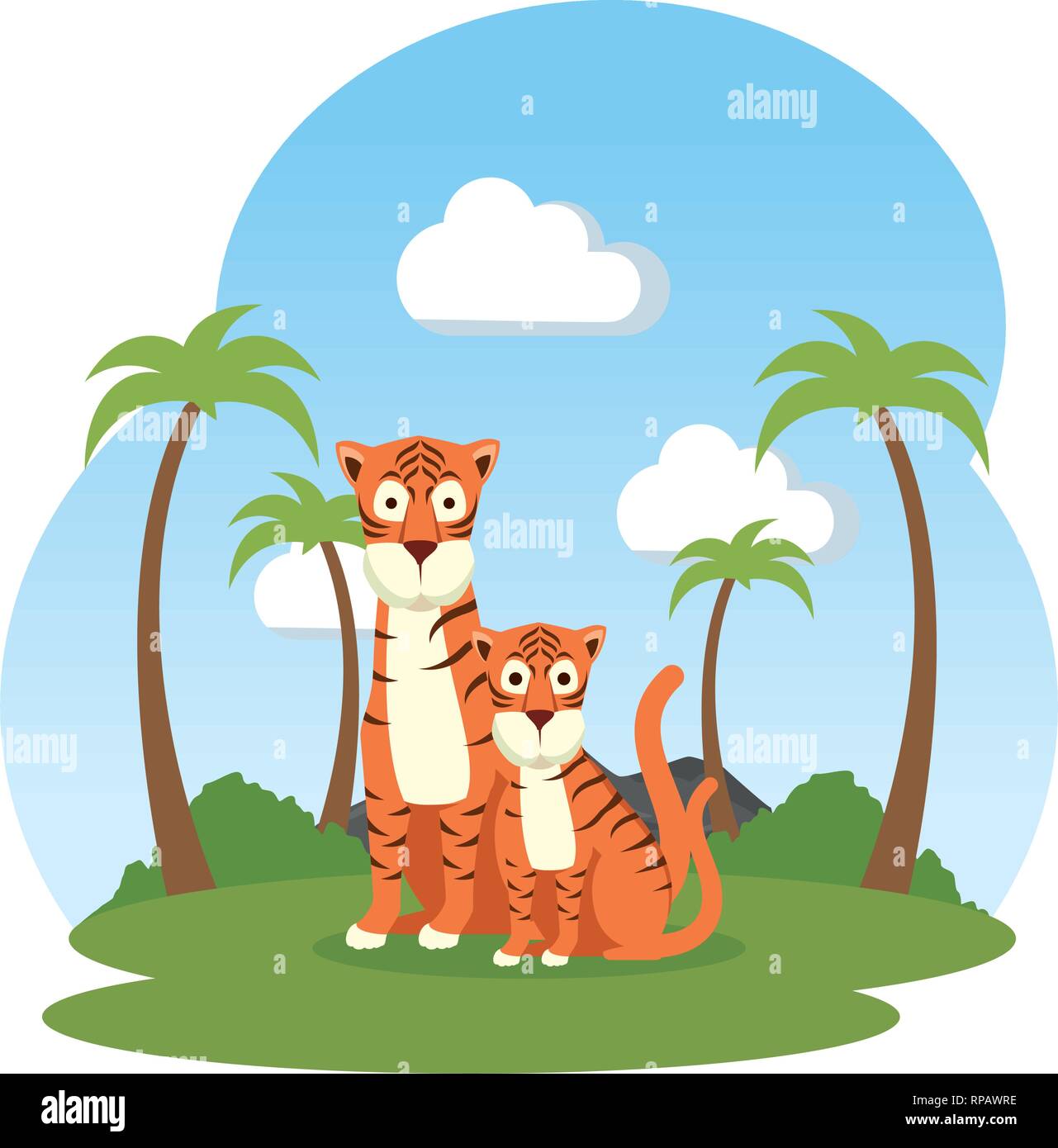 african tigers couple in the landscape vector illustration design Stock ...