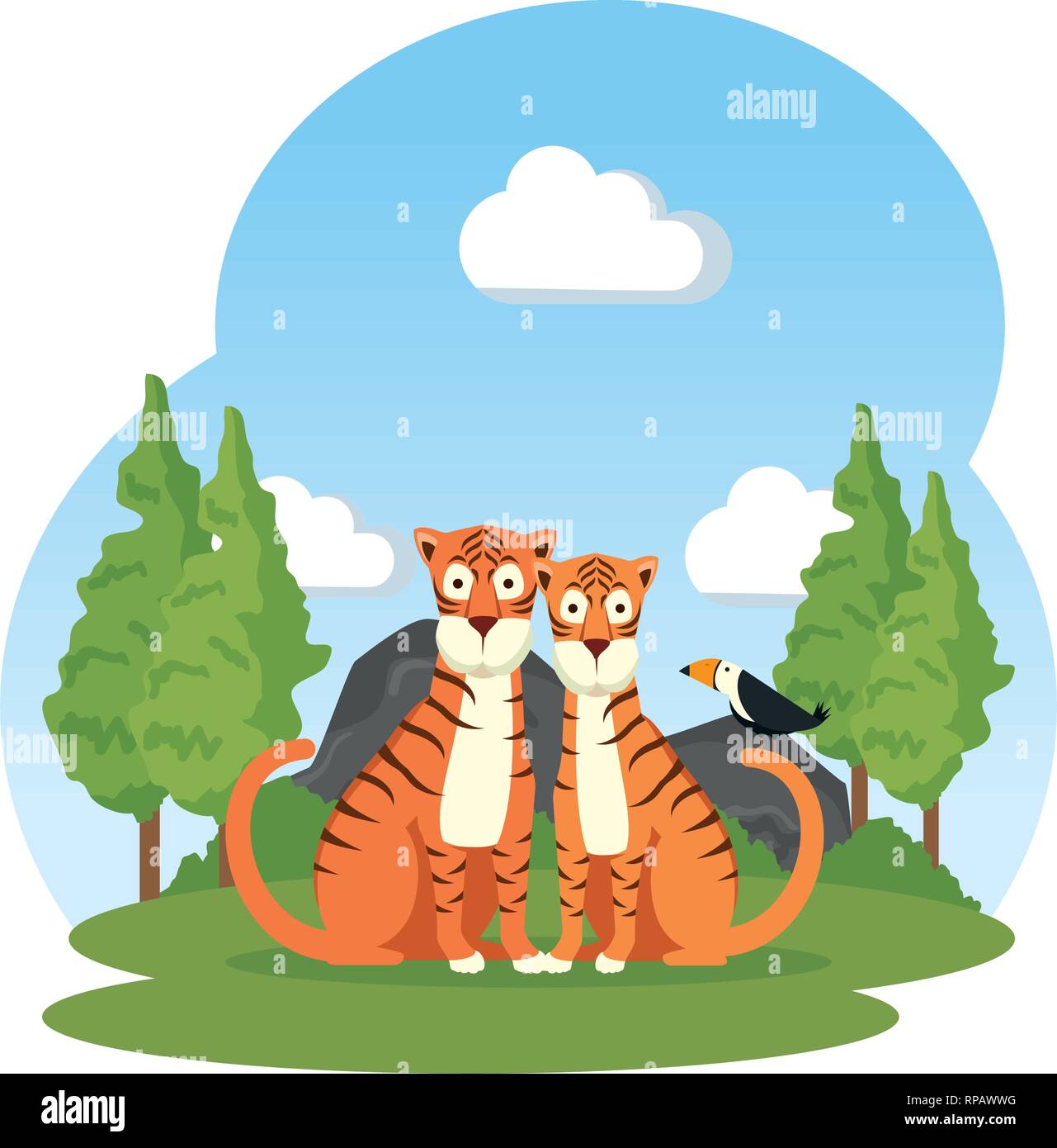 african tigers couple in the landscape vector illustration design Stock ...