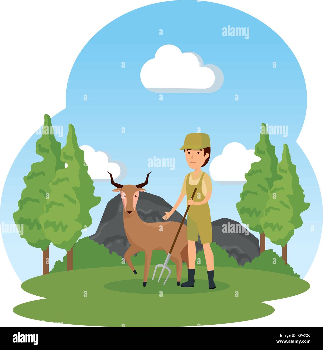 man worker of zoo with antelope in the camp vector illustration design ...