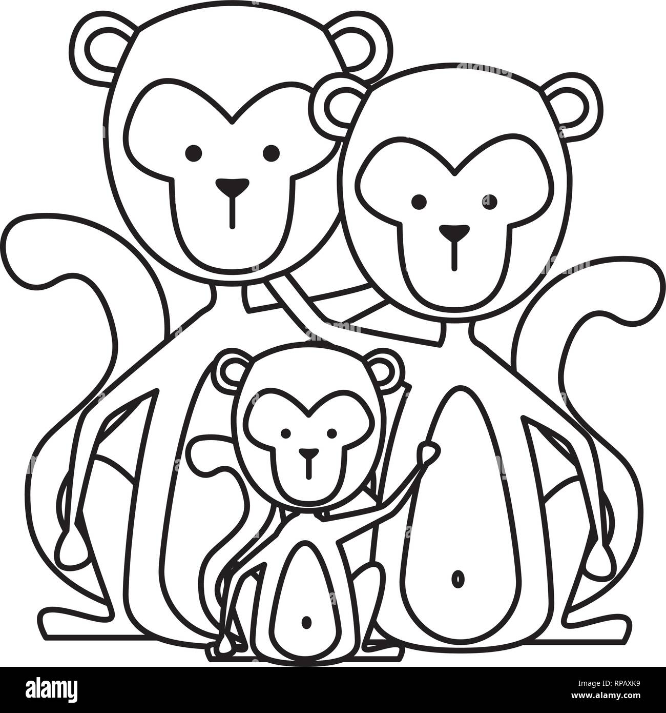 funny family monkeys wild characters vector illustration design Stock ...