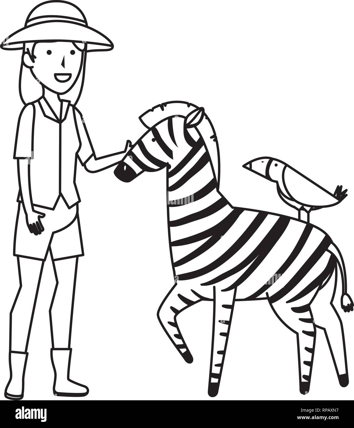 woman worker of zoo with zebra vector illustration design Stock Vector ...