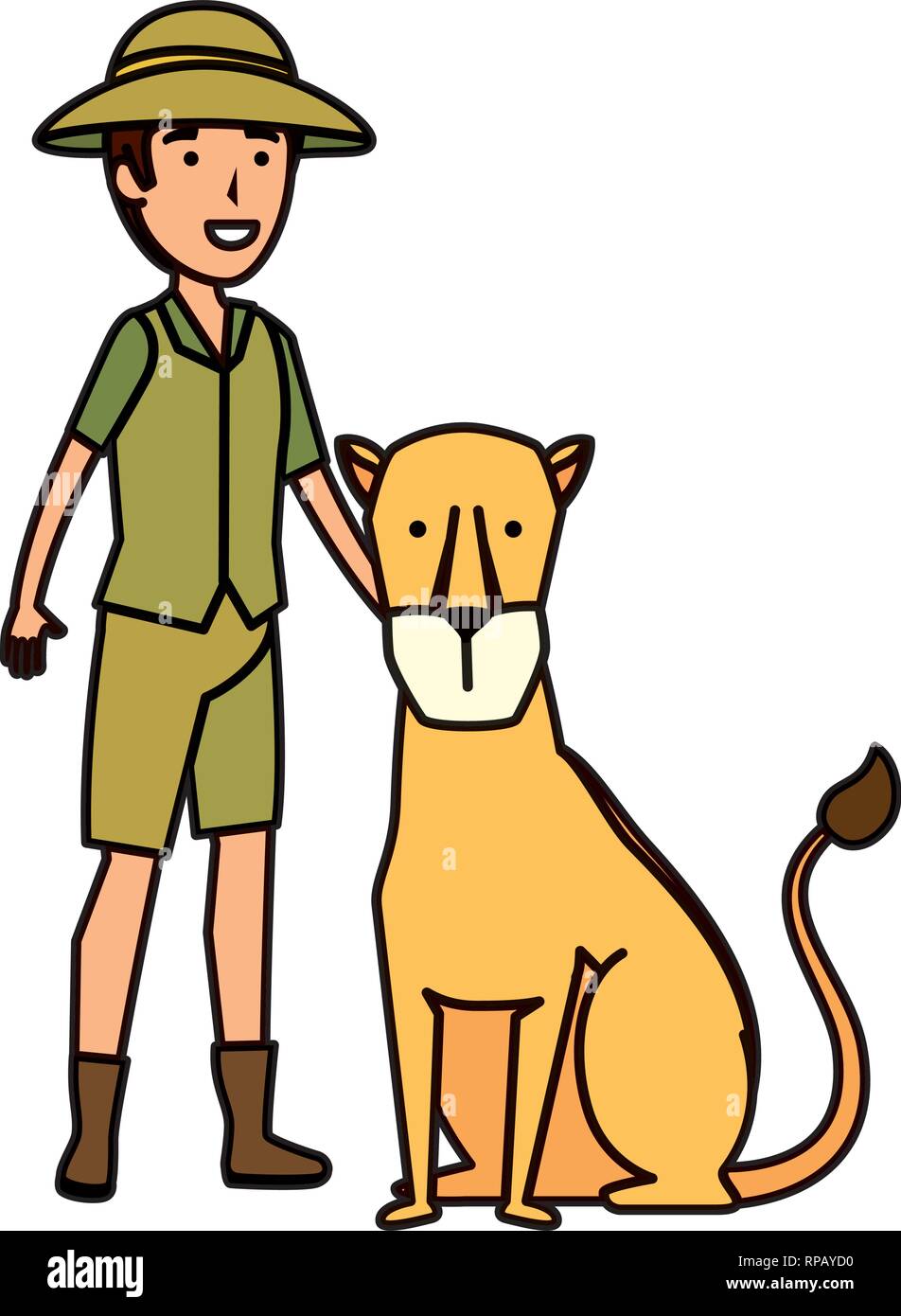 man worker of zoo with lioness vector illustration design Stock Vector ...