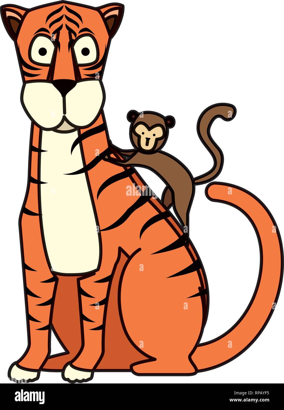 african tiger with monkey vector illustration design Stock Vector Image ...