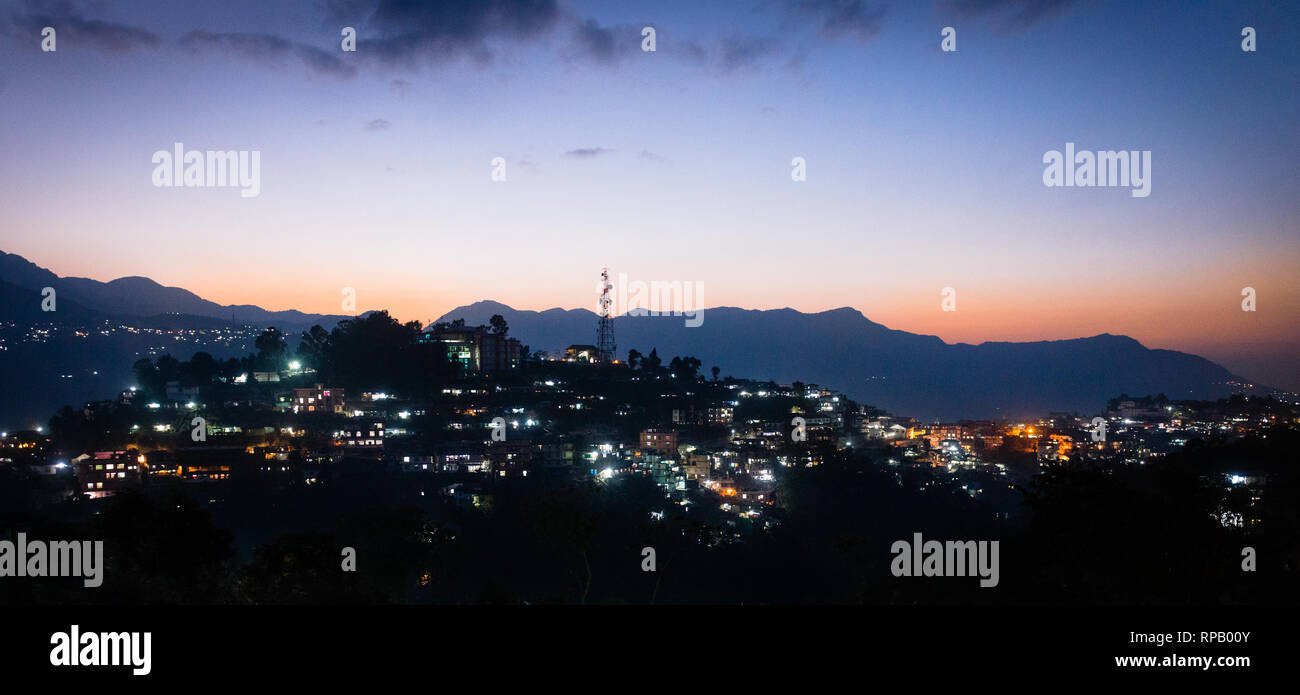 Dusk falling over the city of Kohima, the capital of Nagaland state in ...