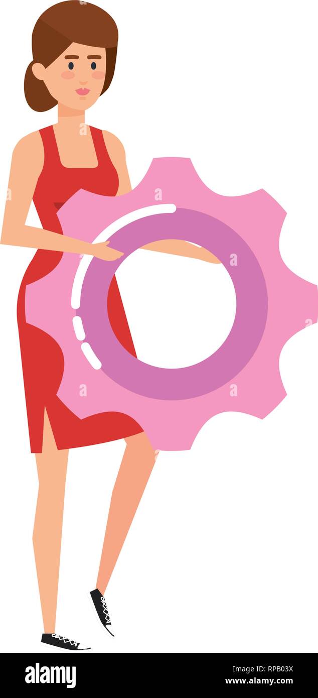 casual businesswoman lifting gear vector illustration design Stock ...