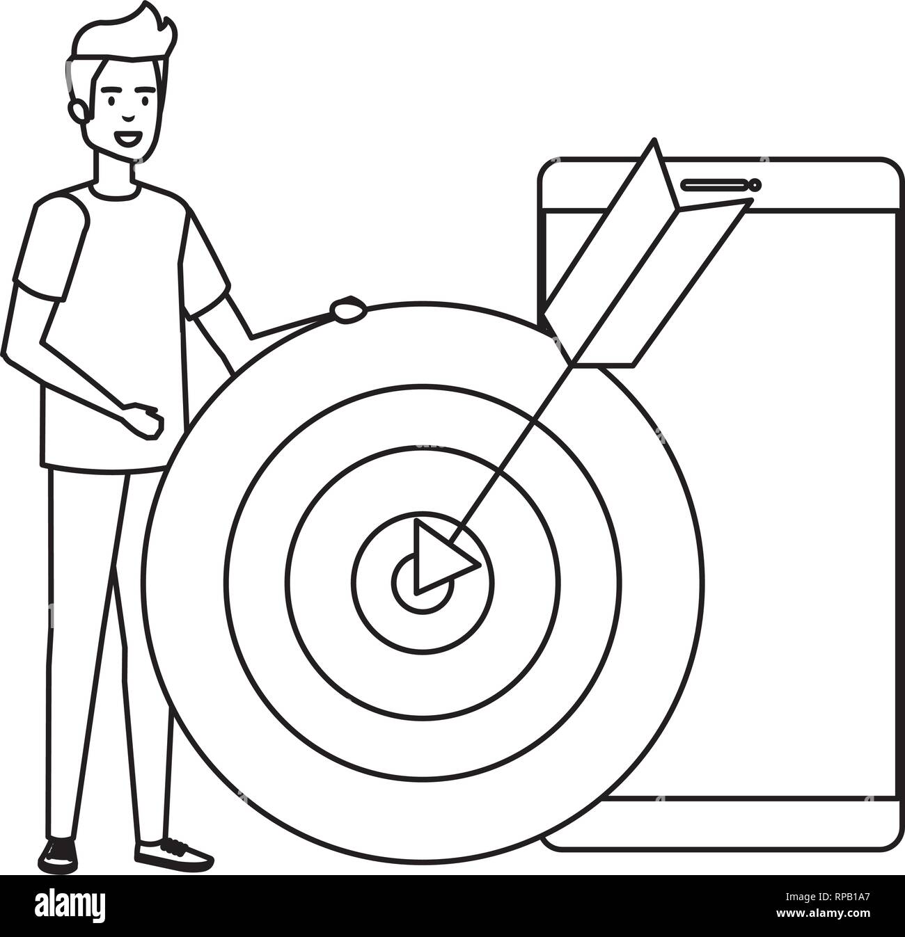 casual man with target and smartphone vector illustration design Stock ...