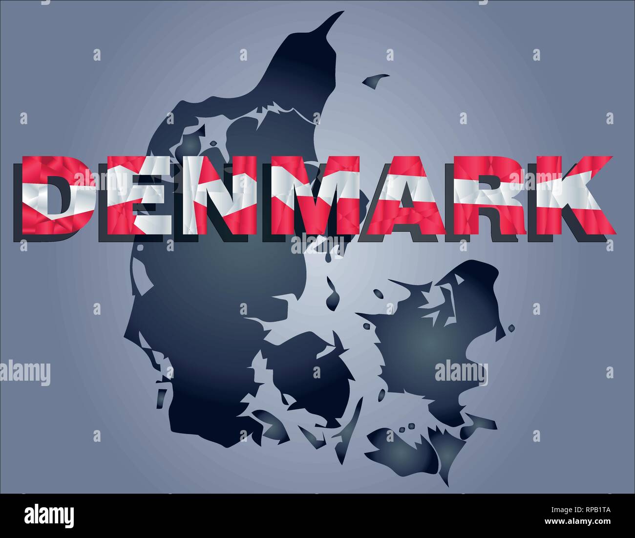 The contours of territory of Denmark in grey colours and word Denmark ...