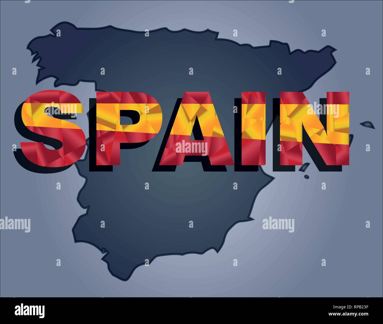 The contours of territory of Spain in grey colours and word Spain in ...