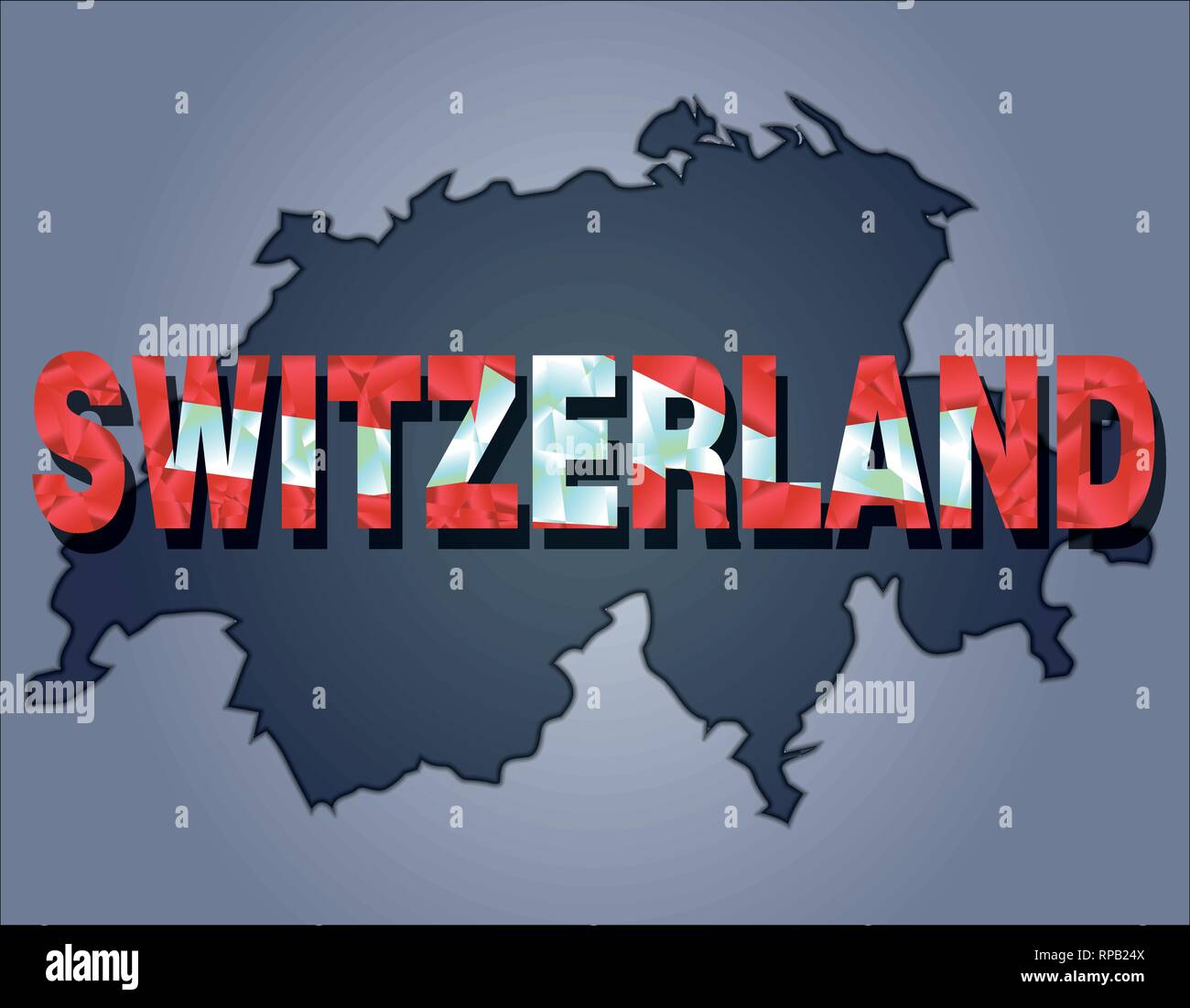 The contours of territory of Switzerland in grey colours and word ...