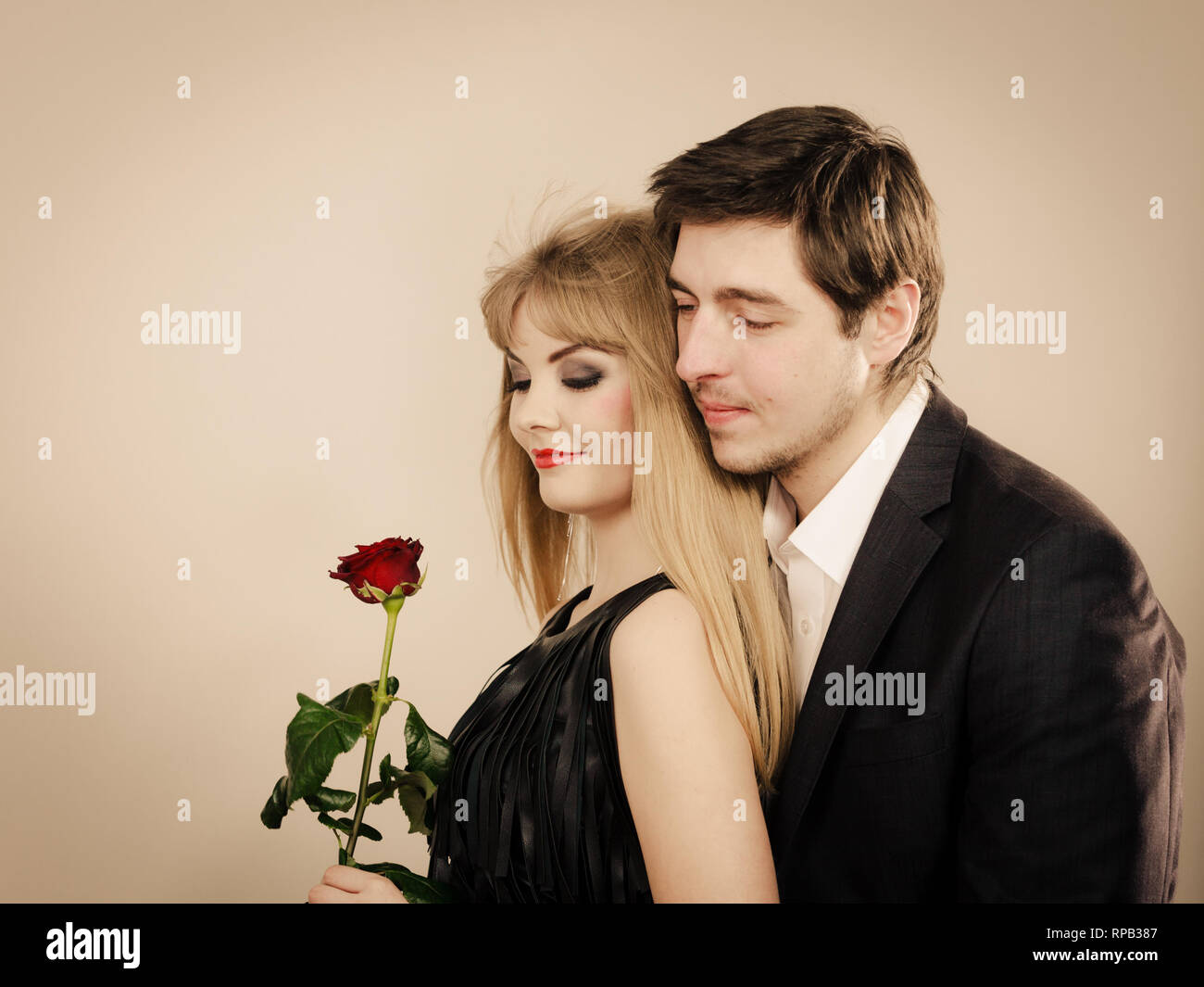 Luxury and temptation concept. Stylish elegant luxurious couple in love ...