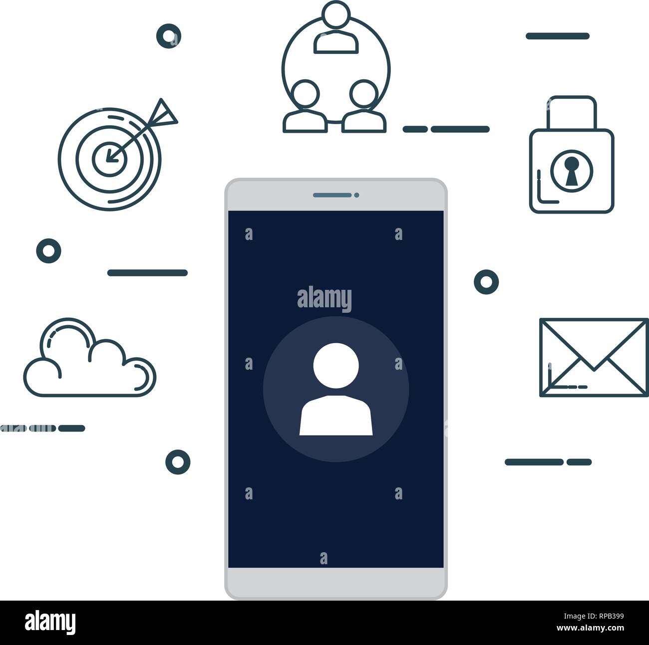 smartphone with user and set icons vector illustration design Stock ...