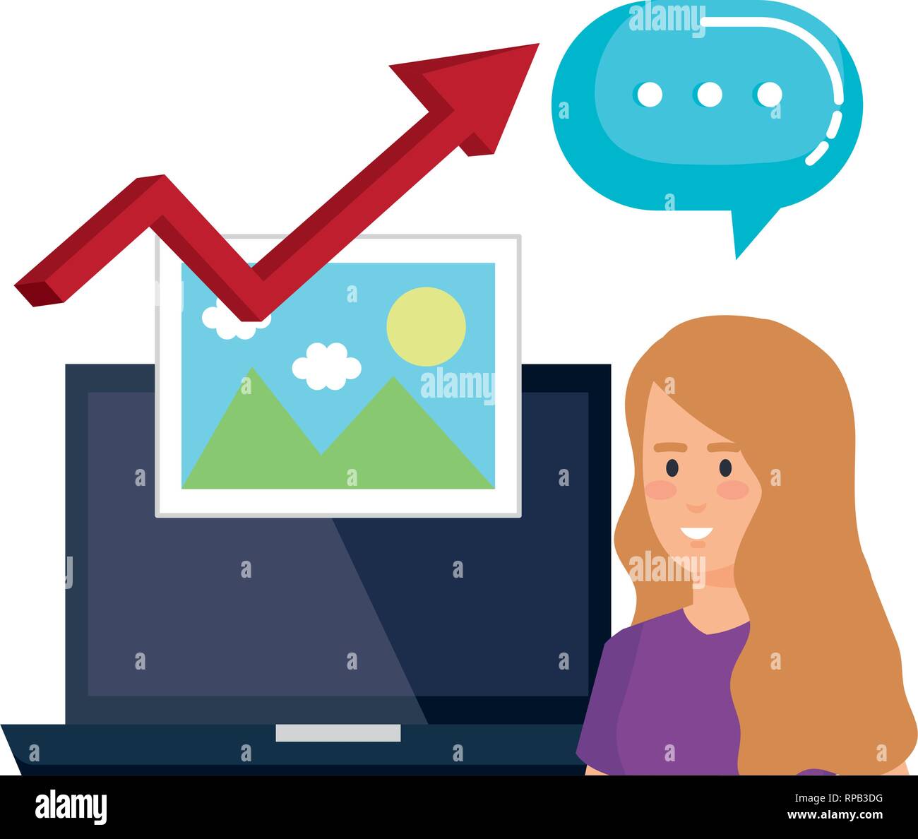 woman with laptop and statistics arrow vector illustration design Stock ...