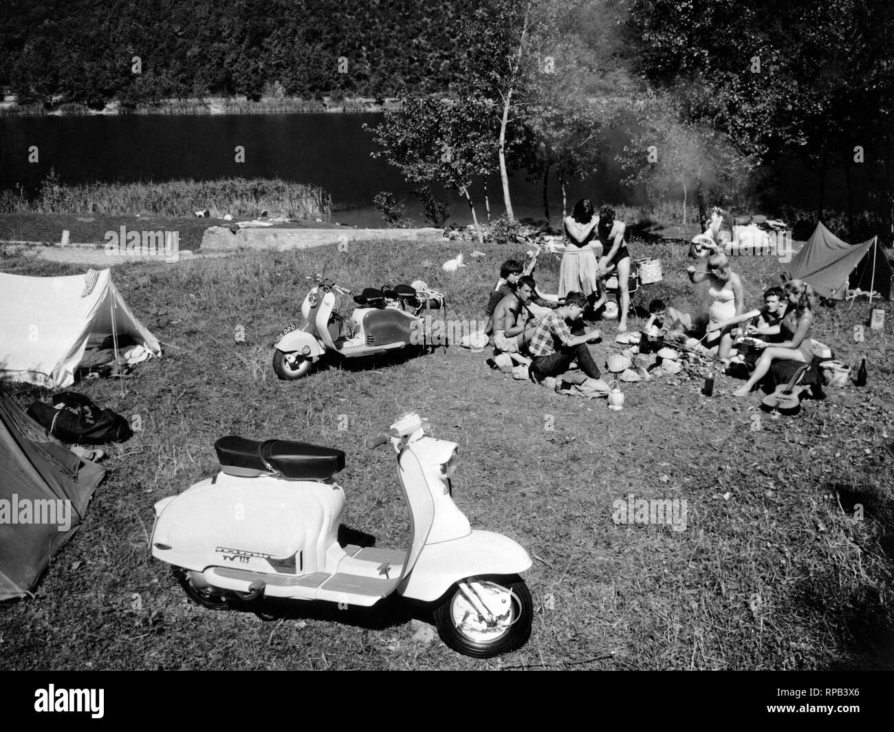 people in camping, 1958 Stock Photo - Alamy