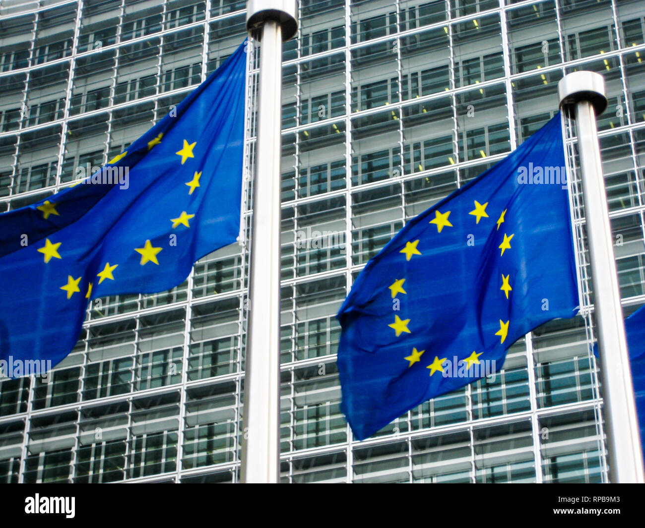 European flags, European Commission building, Brussels, Belgium Stock ...