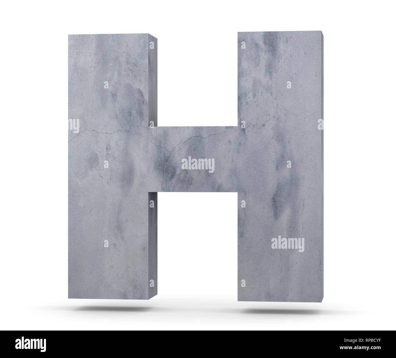 Concrete Capital Letter - H isolated on white background. 3D render ...