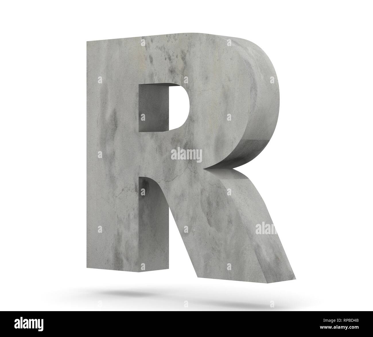 Concrete Capital Letter - R isolated on white background. 3D render ...