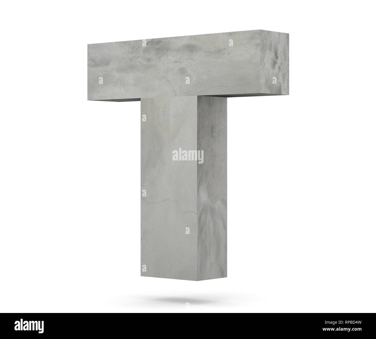 Concrete Capital Letter - T isolated on white background. 3D render ...