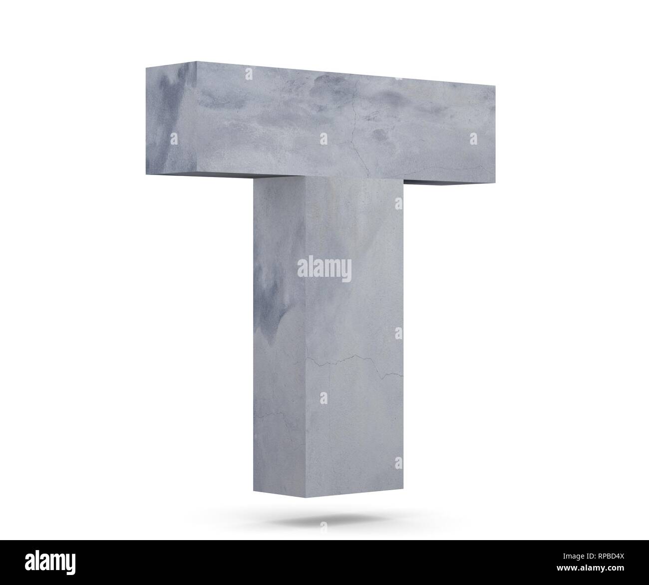 Concrete Capital Letter - T isolated on white background. 3D render ...