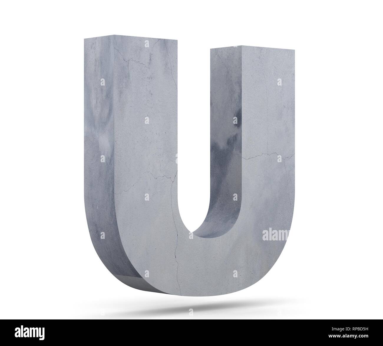 Concrete Capital Letter - U isolated on white background. 3D render ...