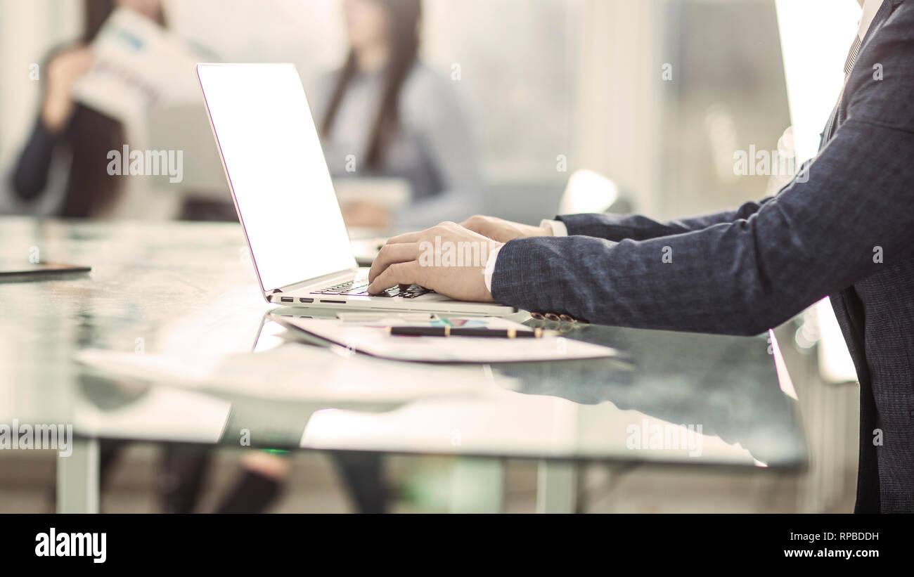 financial managers working on laptop with financial data at the ...