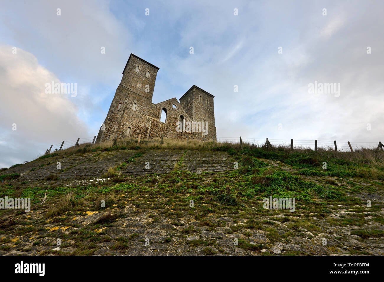 Reculver Abbey, Herne Bay, Kent. St Mary's church ruins at sunset Stock ...