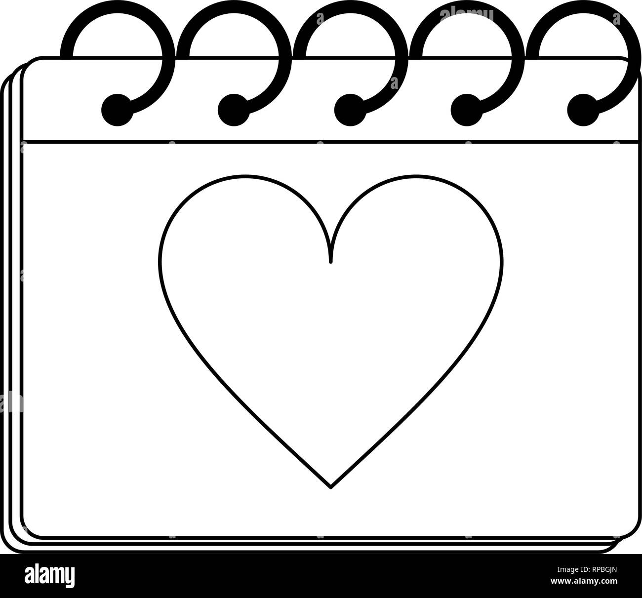 calendar with heart on planner black and white Stock Vector Image & Art ...