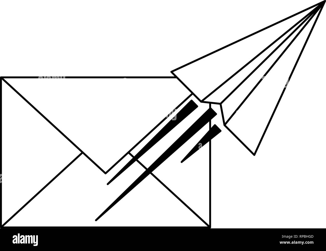 email and paper plane flying symbol black and white Stock Vector Image ...
