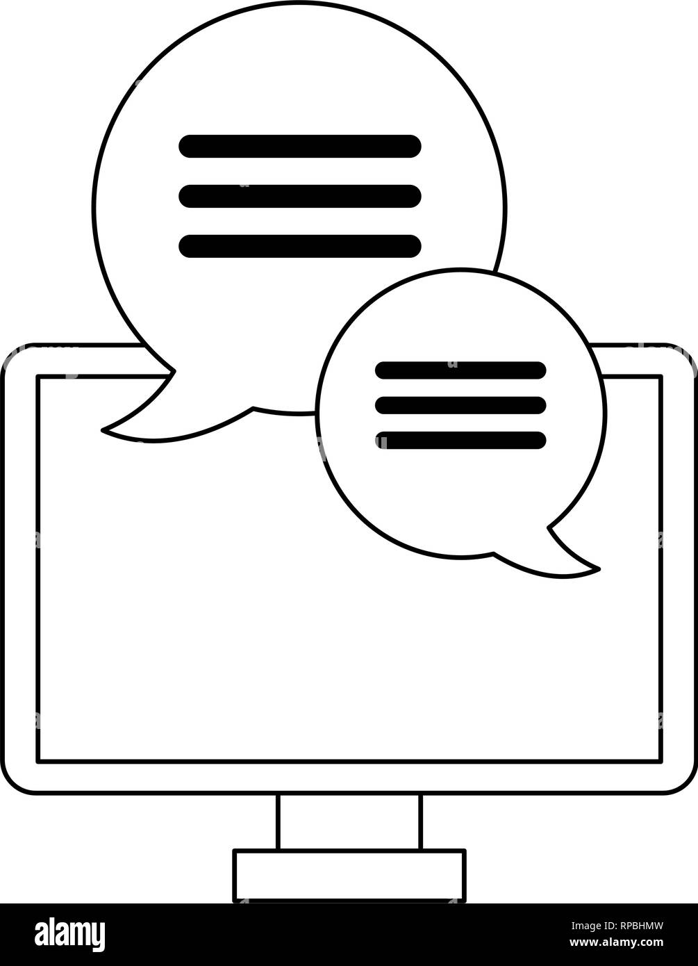 computer with chat bubbles black and white Stock Vector Image & Art - Alamy