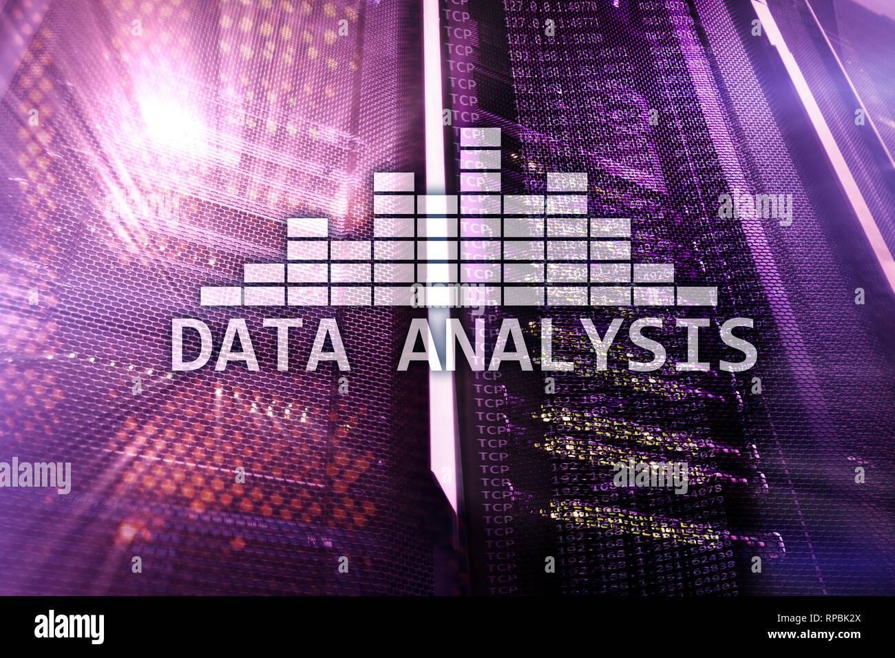 Big Data analysis text on server room background. Internet and modern ...