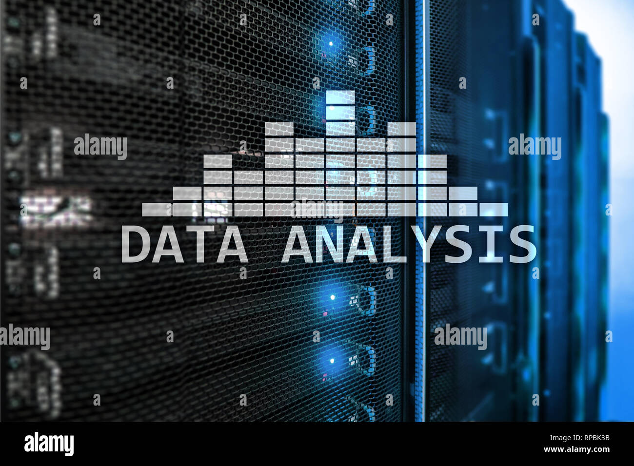 Big Data analysis text on server room background. Internet and modern ...