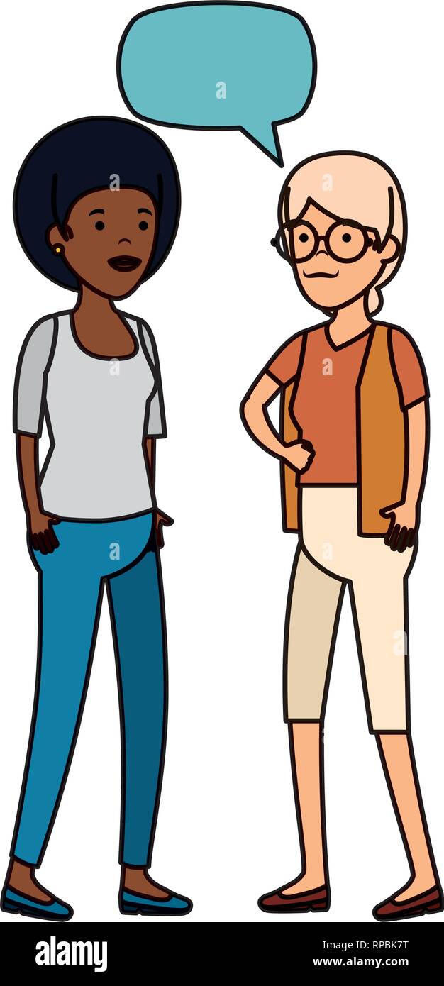 black woman talking with old woman characters vector illustration ...