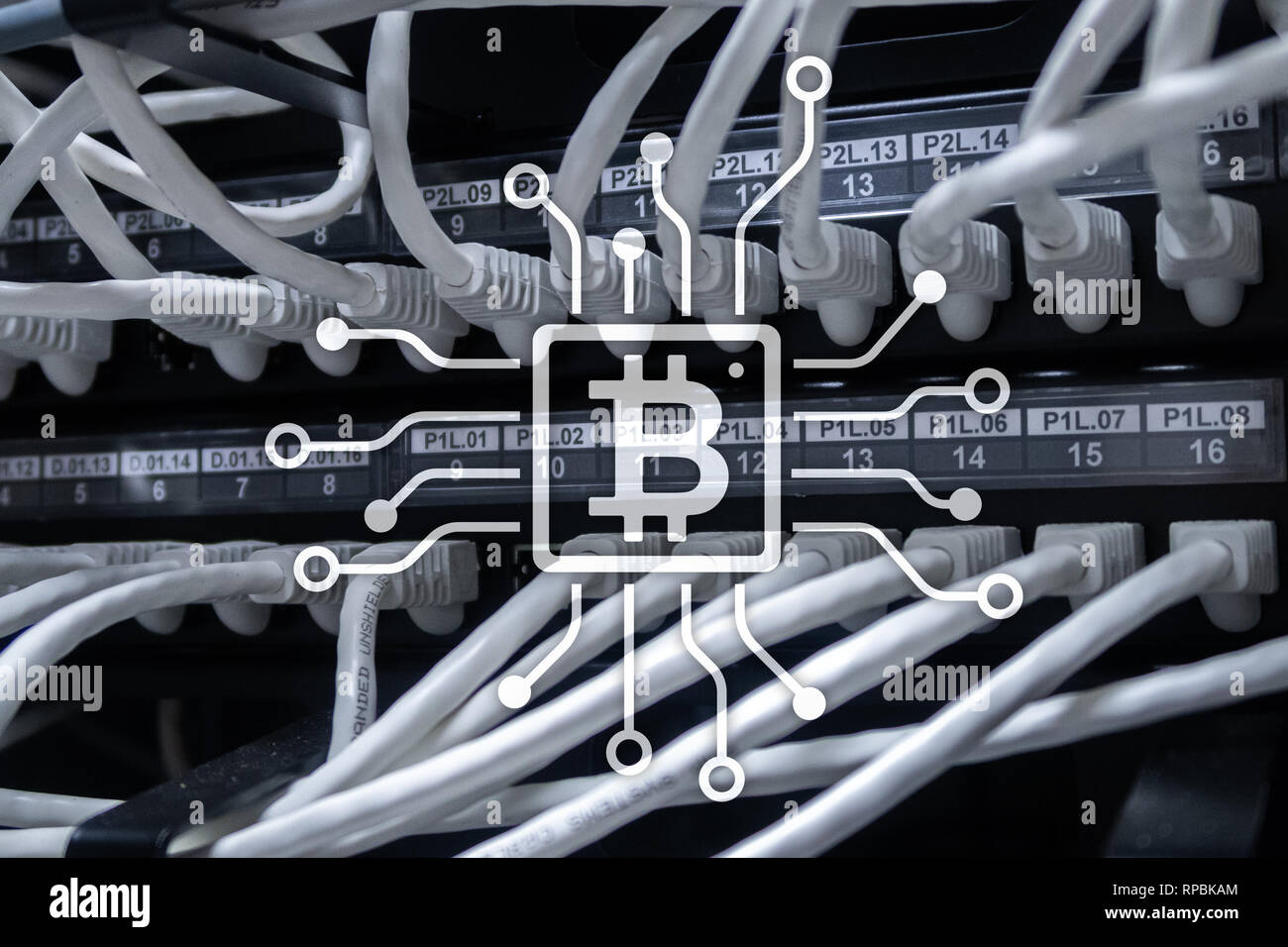 Bitcoin, Blockchain concept on server room background Stock Photo - Alamy