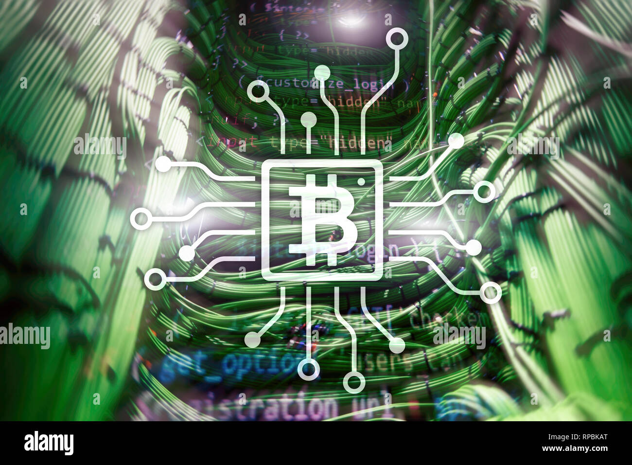 Bitcoin, Blockchain concept on server room background Stock Photo - Alamy