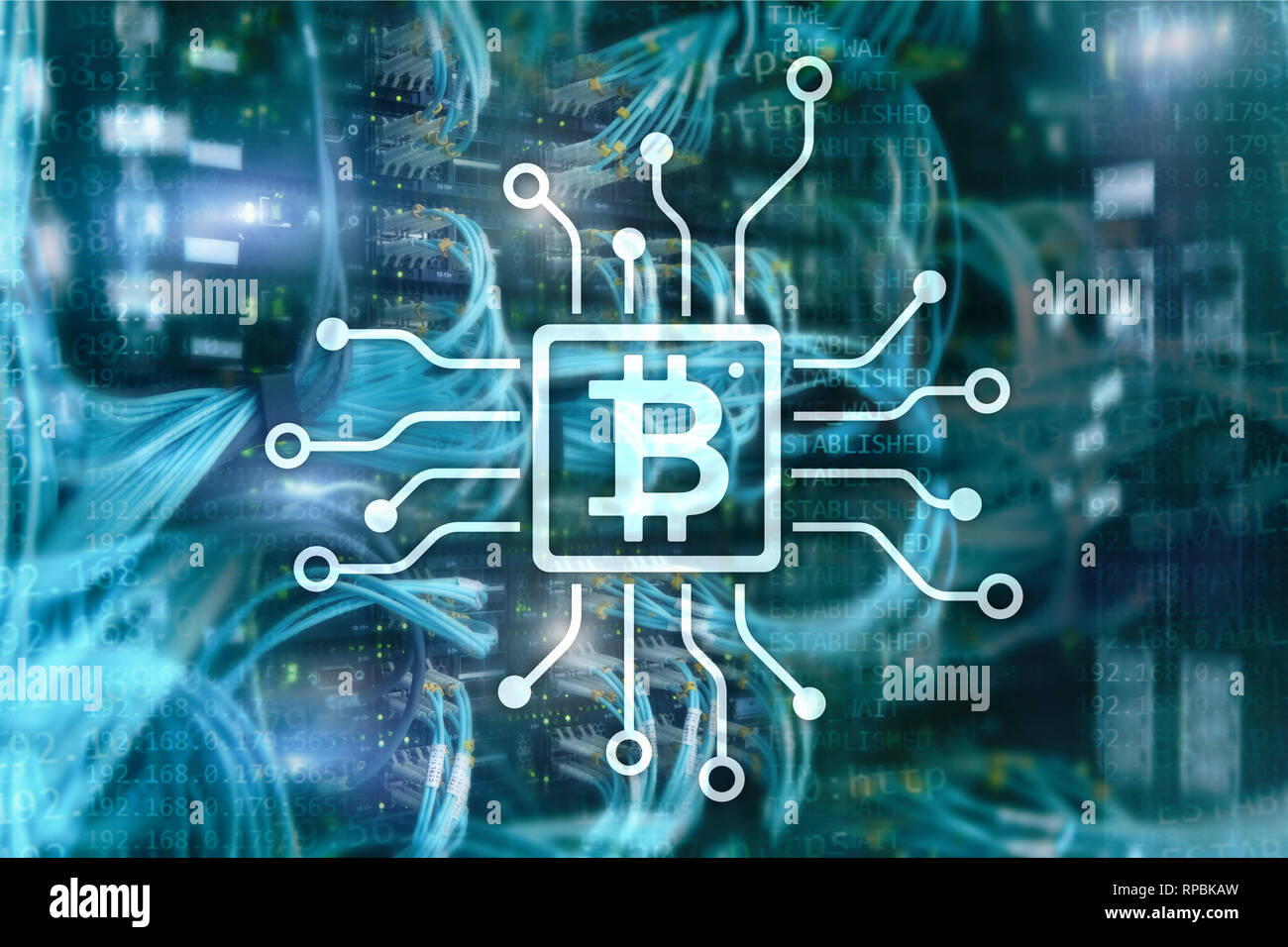 Bitcoin, Blockchain concept on server room background Stock Photo - Alamy