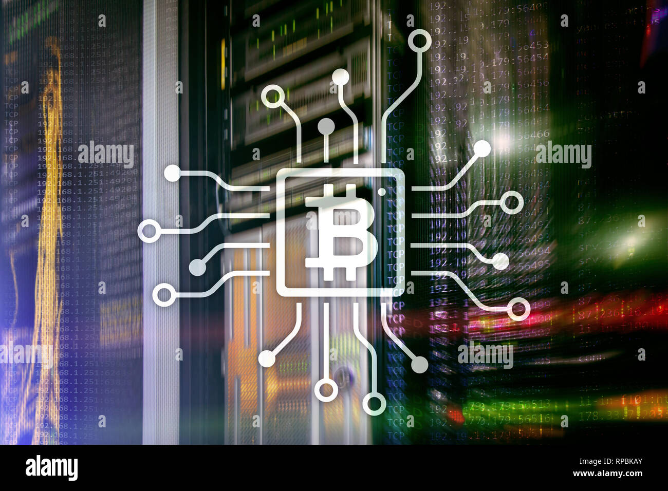 Bitcoin, Blockchain concept on server room background Stock Photo - Alamy