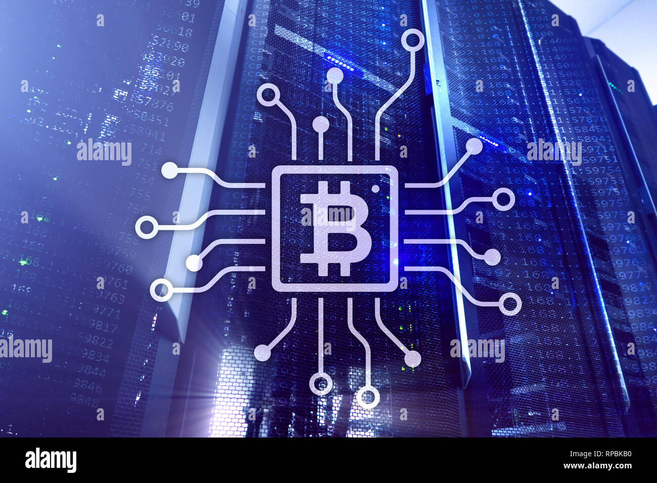 Bitcoin, Blockchain concept on server room background Stock Photo - Alamy