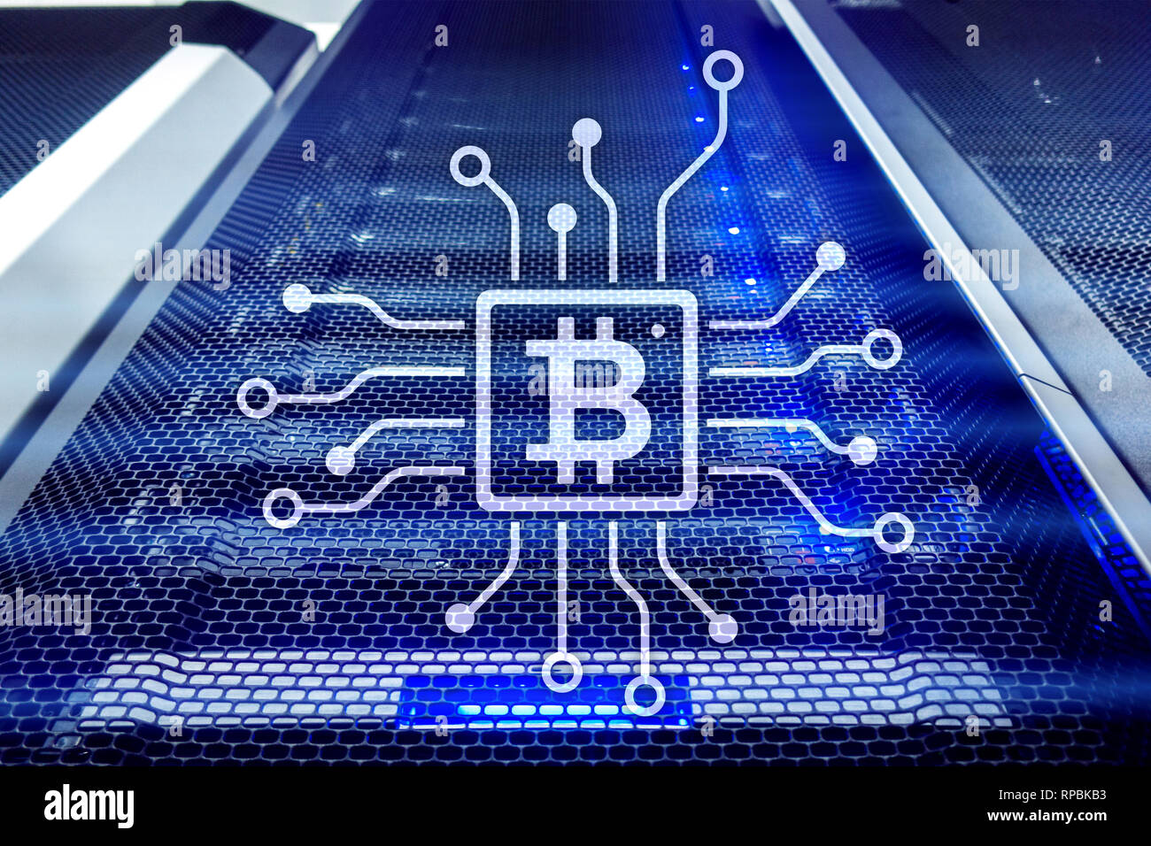 Bitcoin, Blockchain concept on server room background Stock Photo - Alamy