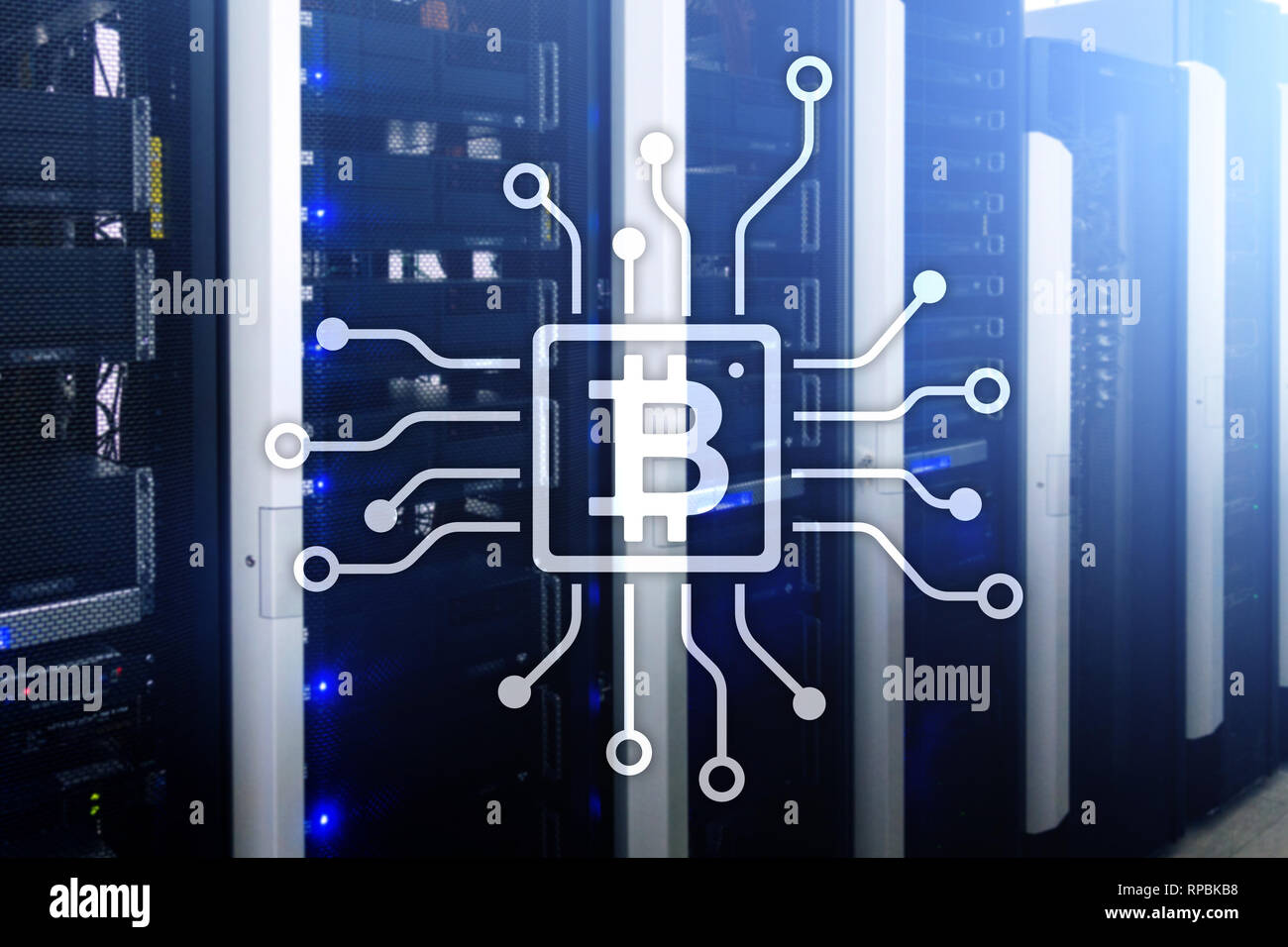 Bitcoin, Blockchain concept on server room background Stock Photo - Alamy
